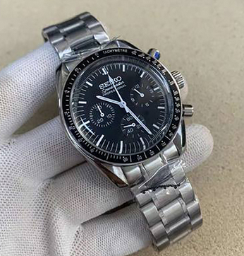 Custom Seiko "Speedmaster" Mod Watch, Black / White – Sunshine Custom Watch