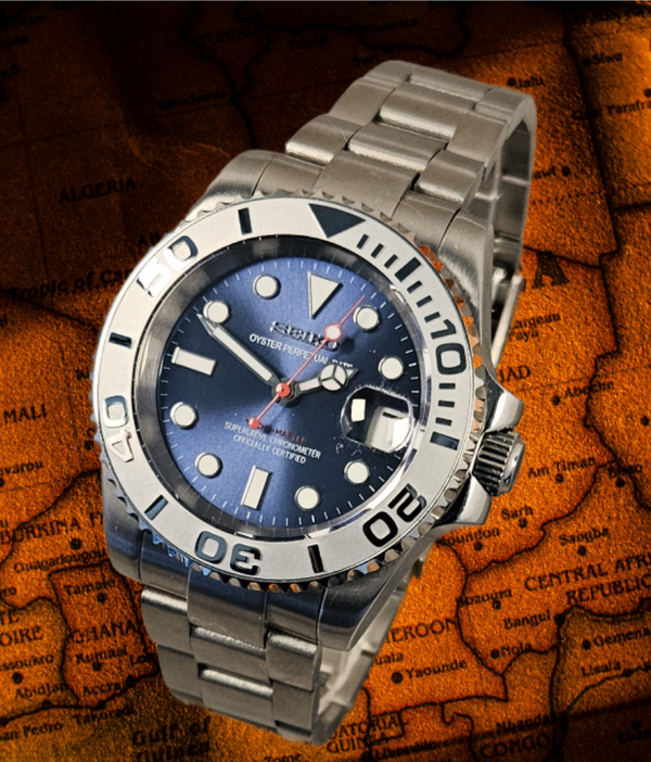 Yachtmaster Seiko Custom Mod Watch, Blue – Sunshine Custom Watch